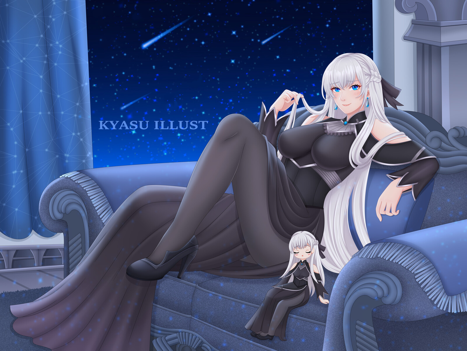 KYASU ILLUST ネコ - Stare into the starry sky COMMISSION