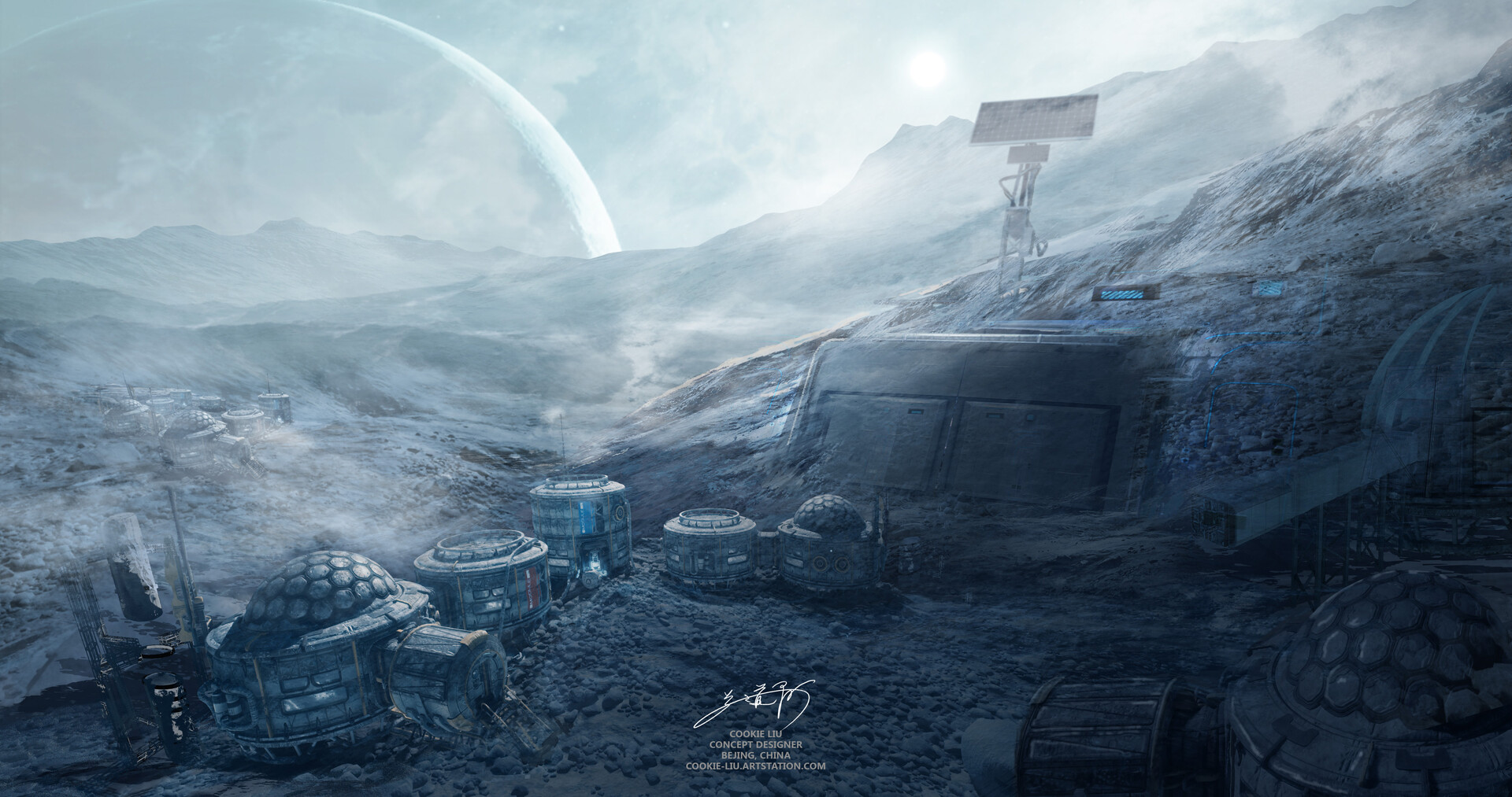 ArtStation - Personal practice - scene concept design "moon base"
