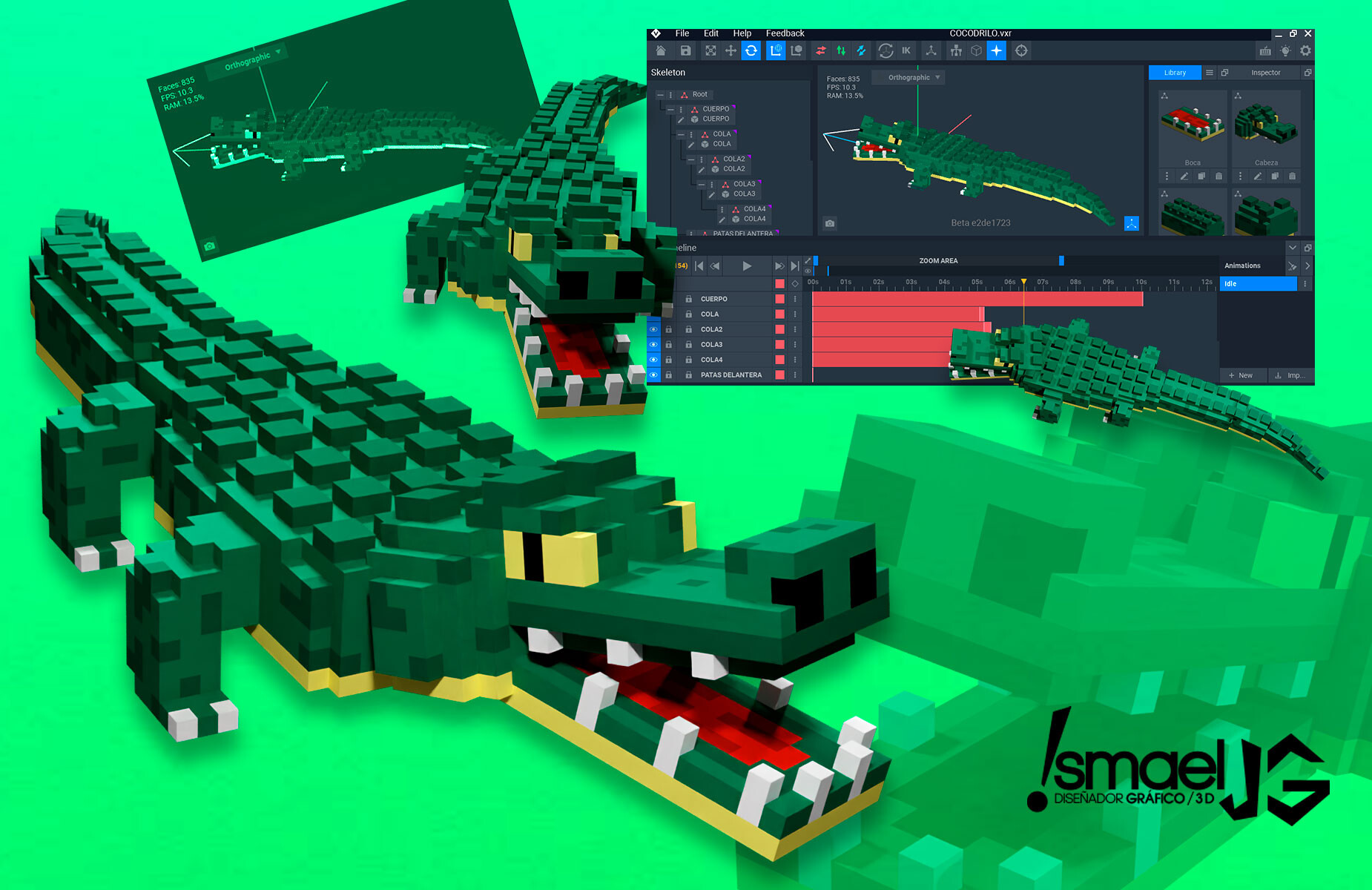 ArtStation - ANIMATED CROCODILE VOXEL ART - VOXEDIT - THE SANDBOX