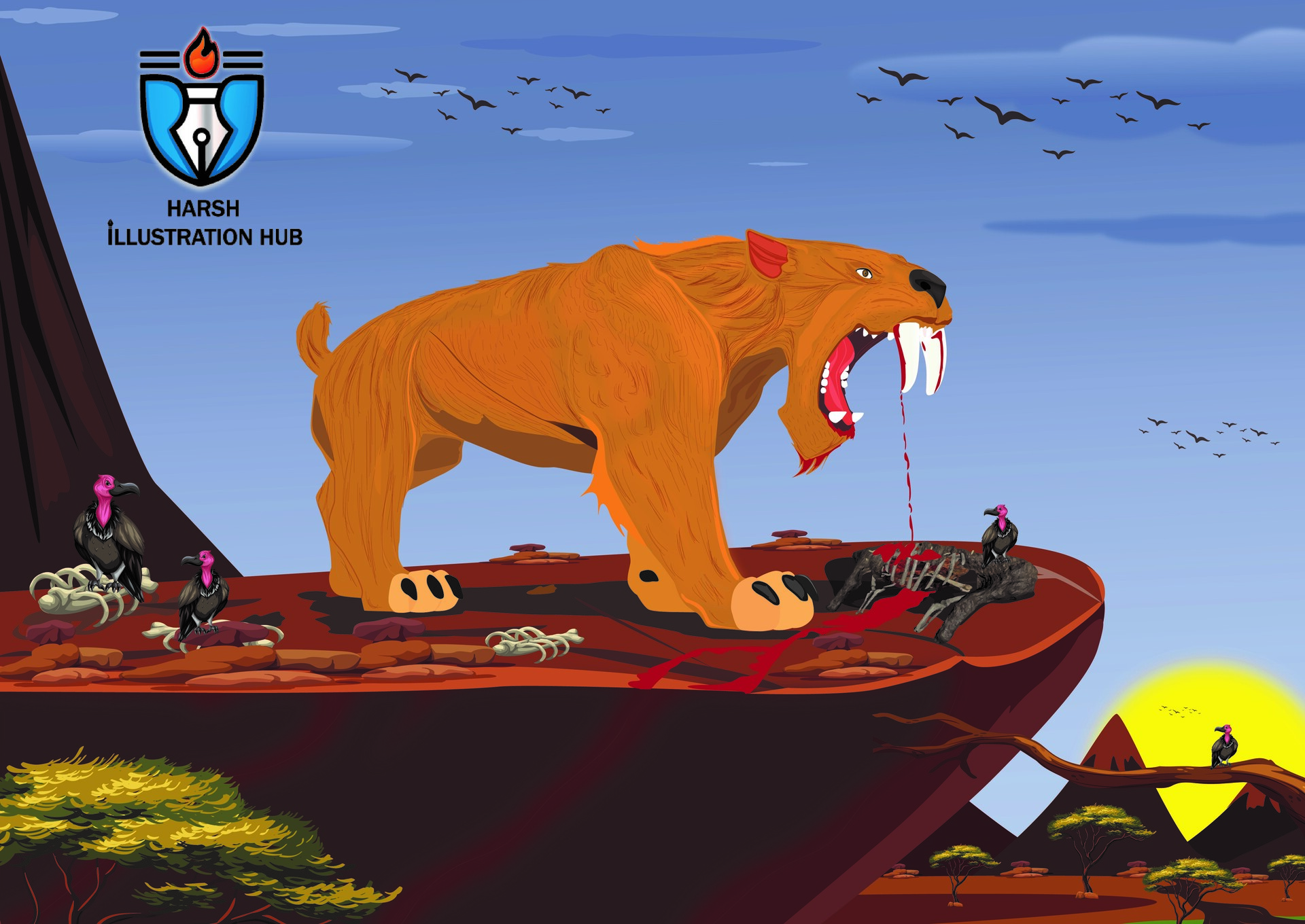 ArtStation - Saber tooth Tiger Roaring in the outlands of wasabi ...