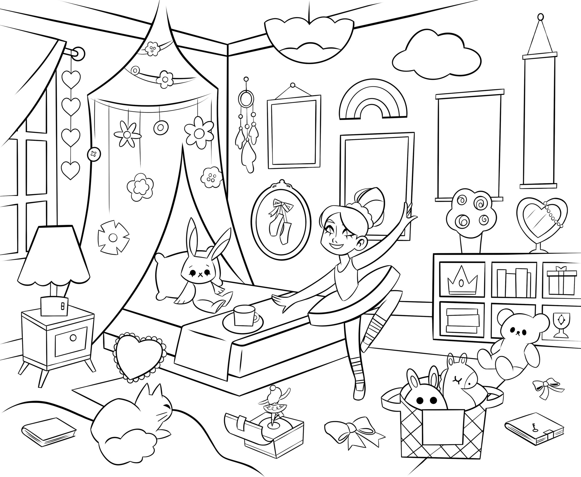 girl bedroom coloring pages