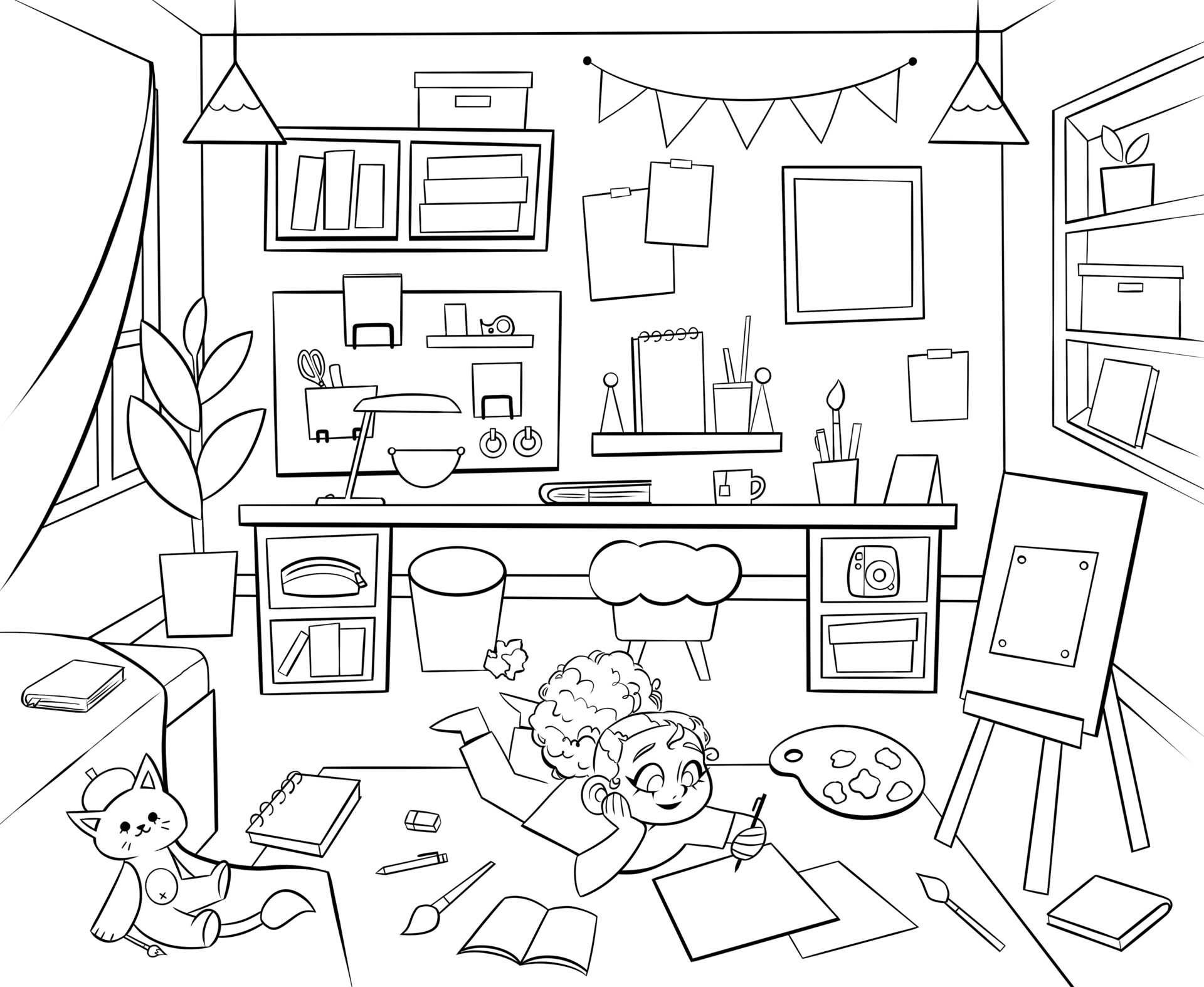 coloring pages of a childs room