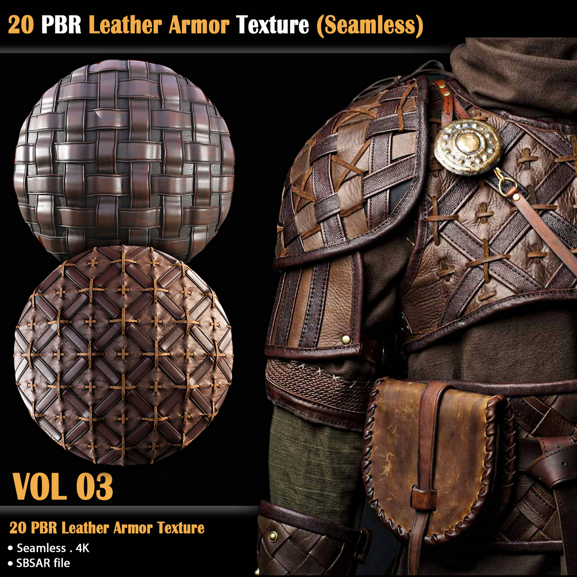ArtStation - 20 PBR Leather Armor Texture /Seamless (Vol 03)