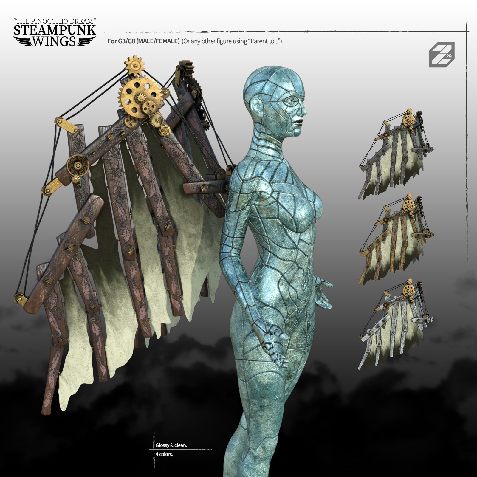 Zakiel29 - Dario Rossi - Steampunk/Pinocchio Wings (Second Life - Daz 3D product)