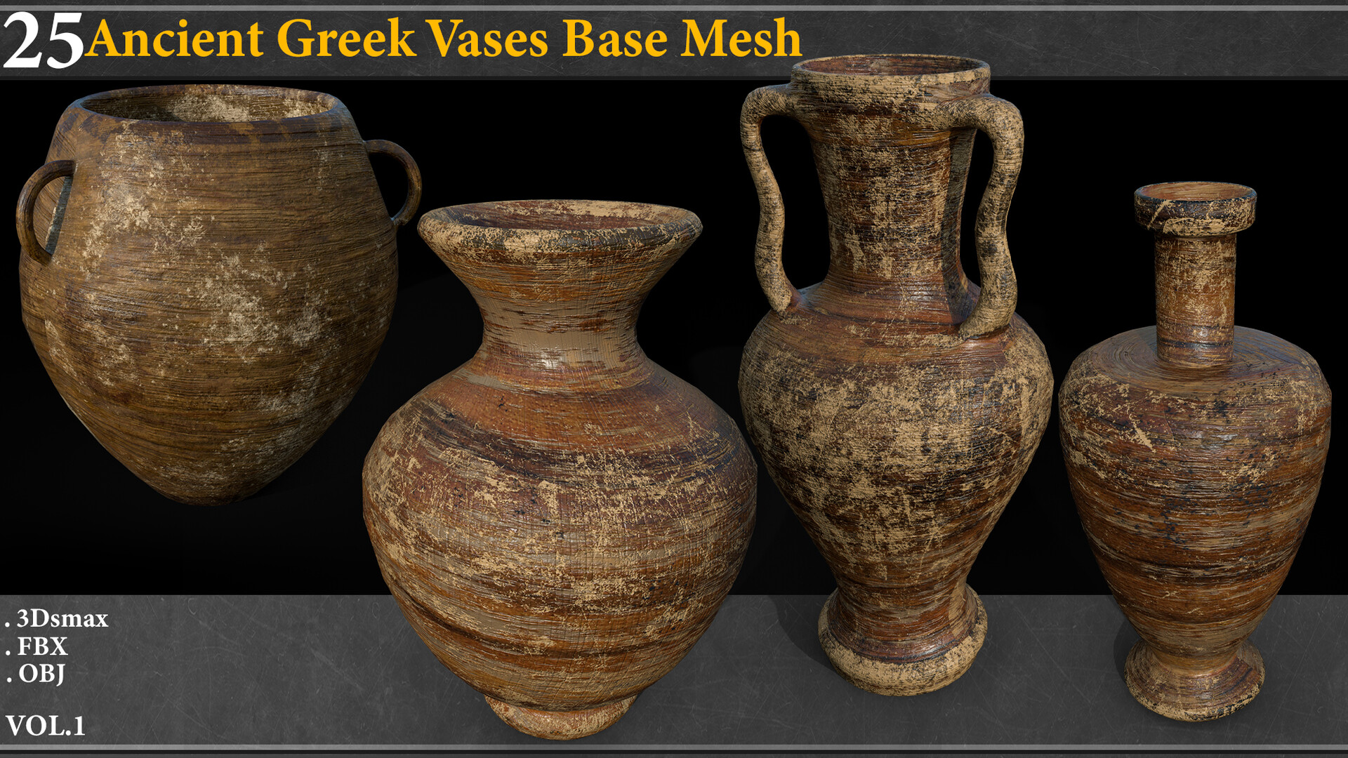 Zhax_Studio - 25 Ancient Greek Vases Base Mesh