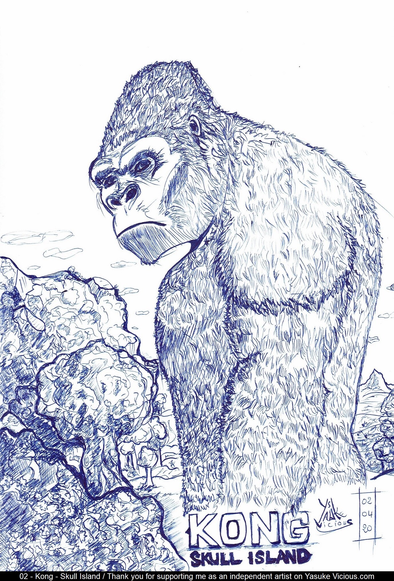 how to draw king kong skull island