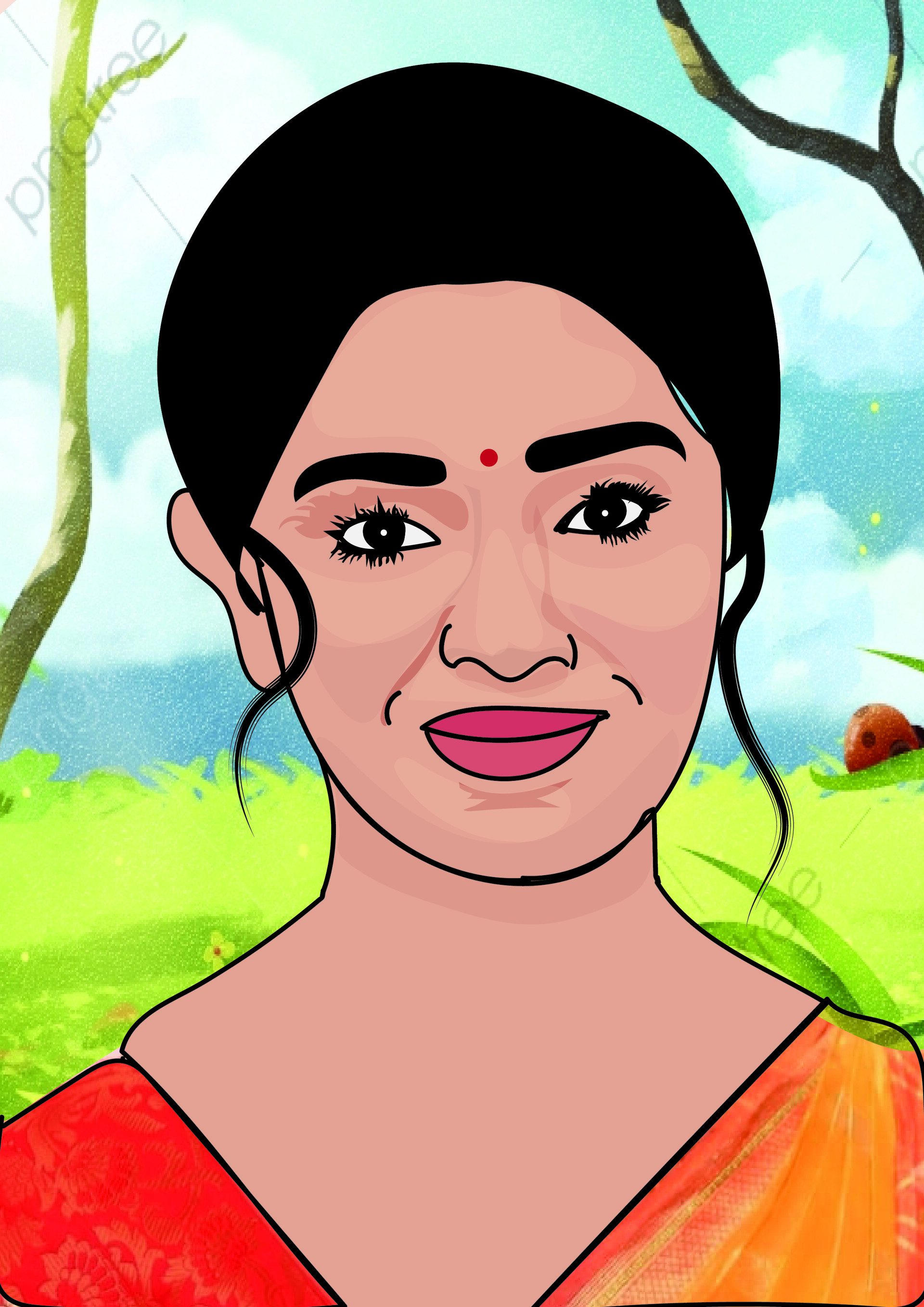 Simple Indian Girl Drawing