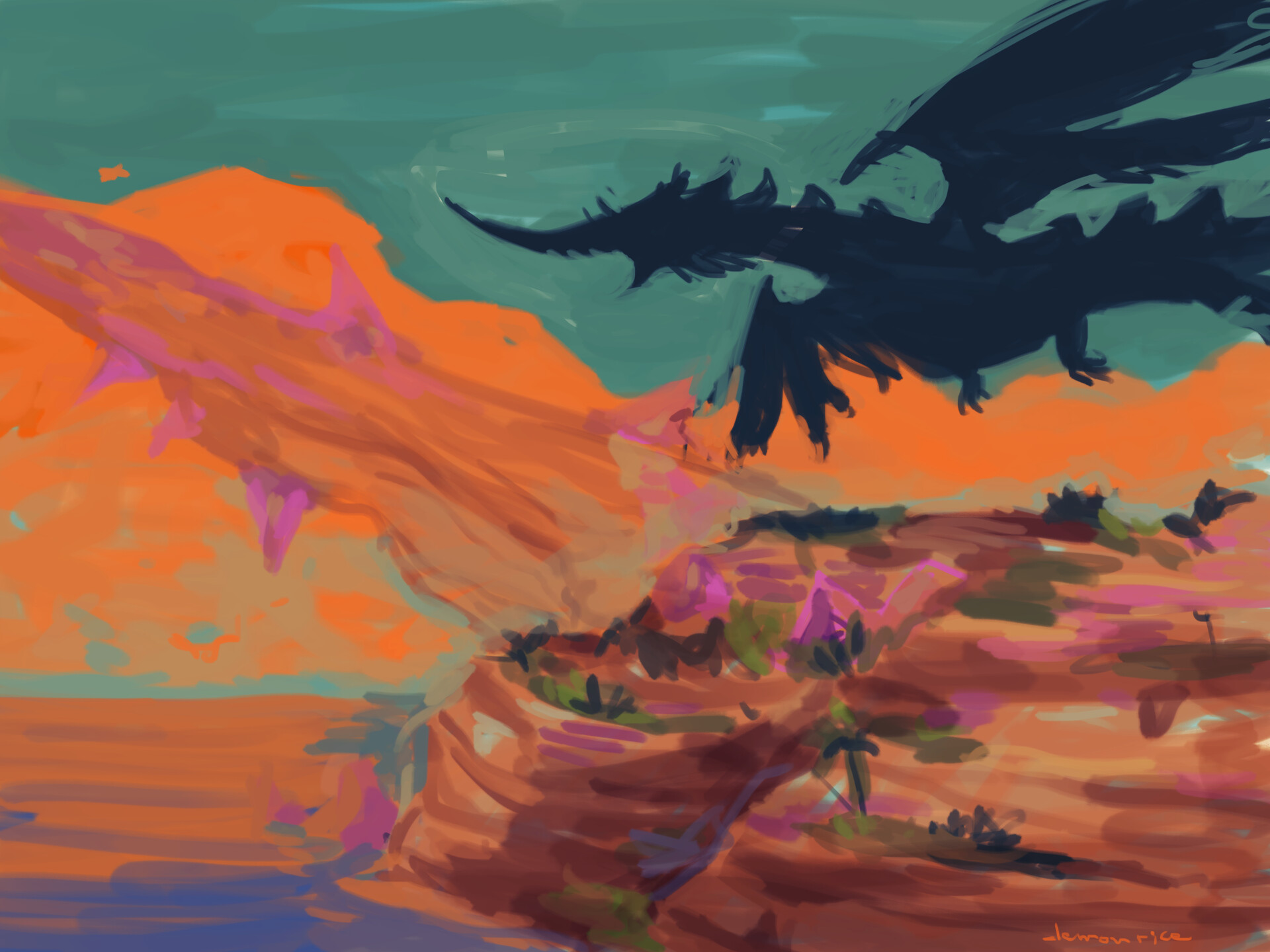 ArtStation - Vrtra flying over Thavnair - FFXIV