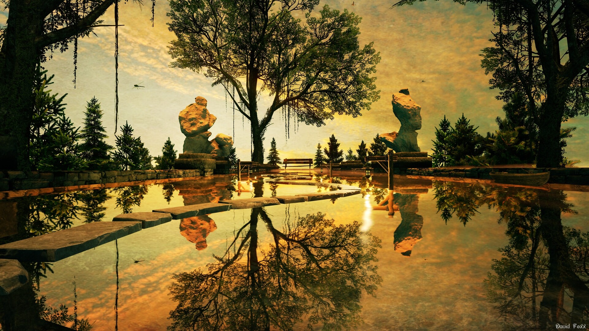 ArtStation - Sunset over the pond