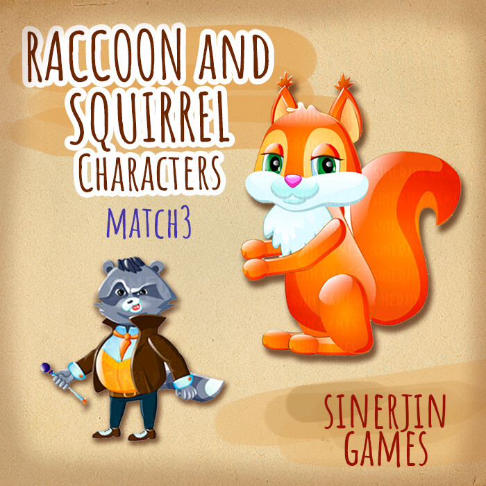 ArtStation - Character for the game match 3 - Raccoon-villain and Squirrel