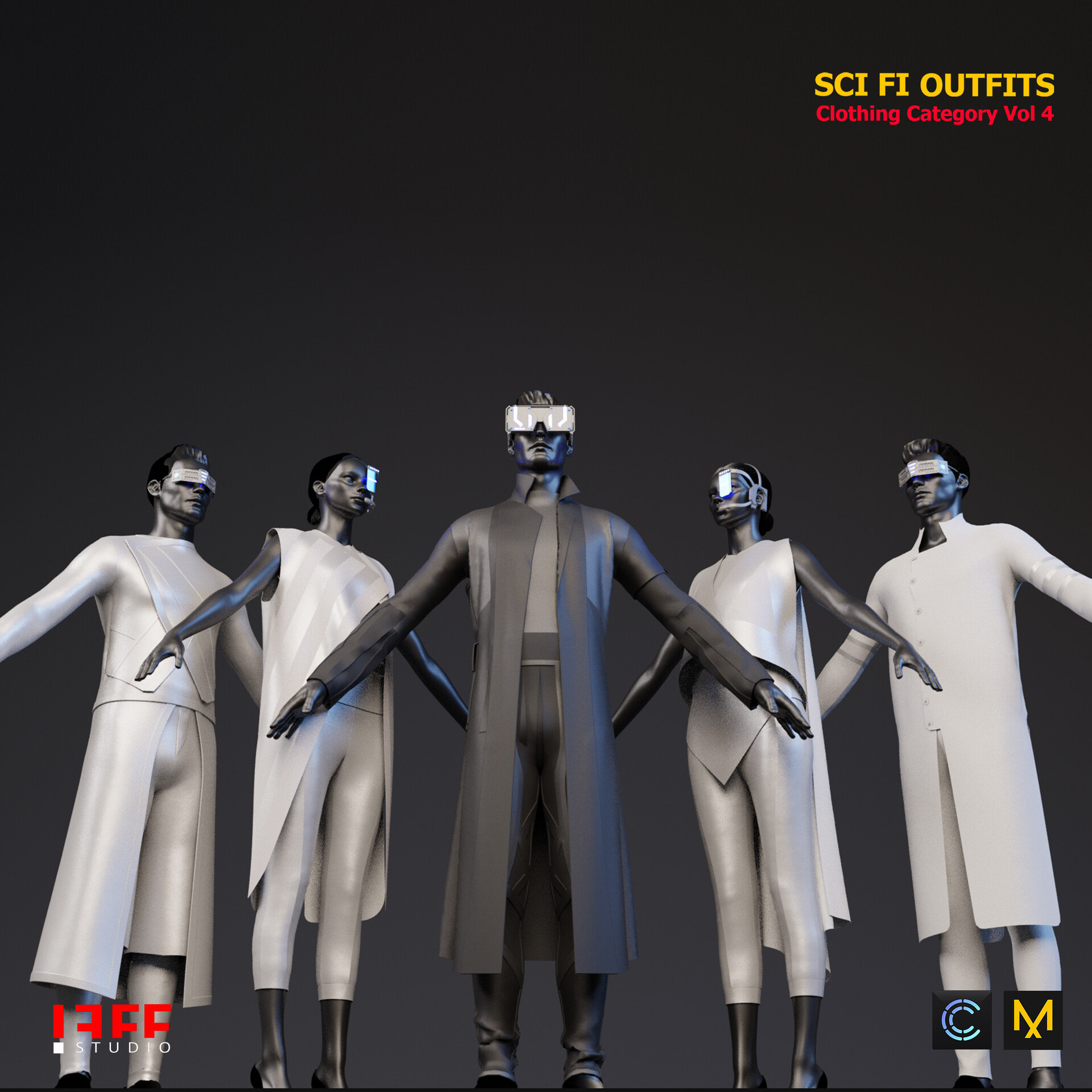Jeff Studio - 5 SCI-FI CYBERPUNK OUTFITS + 3 SCIFI GLASSES AS A GIFT