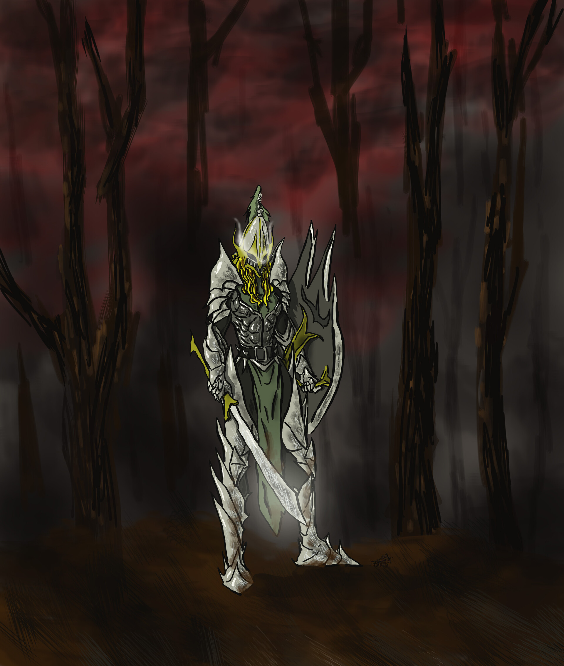 ArtStation - Enchanted knight woman in the demonic forest.