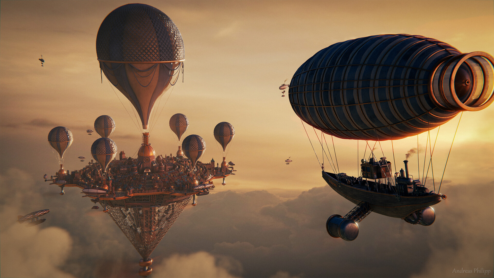 Steampunk City in the Sky, by Andreas Philipp : r/ImaginarySteampunk
