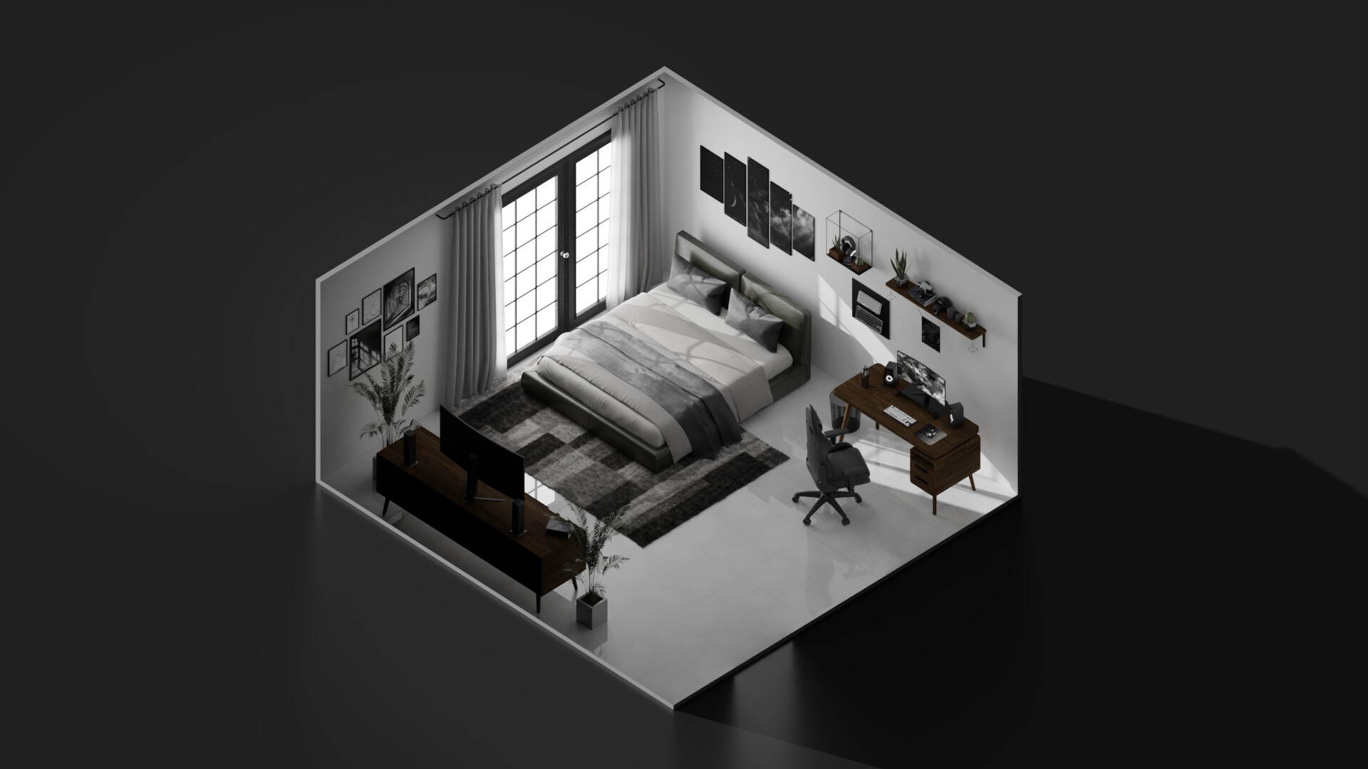 ArtStation - Monochrome modern isometric room