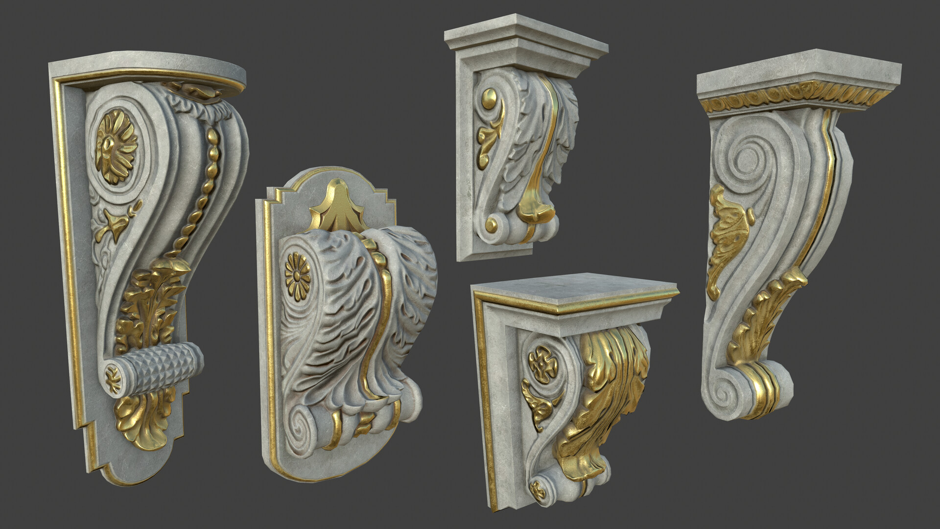 ArtStation - Textured Low Poly Corbles-Collection - 5 pieces