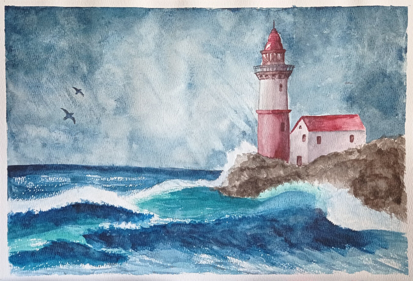 ArtStation - Lighthouse and storm watercolor