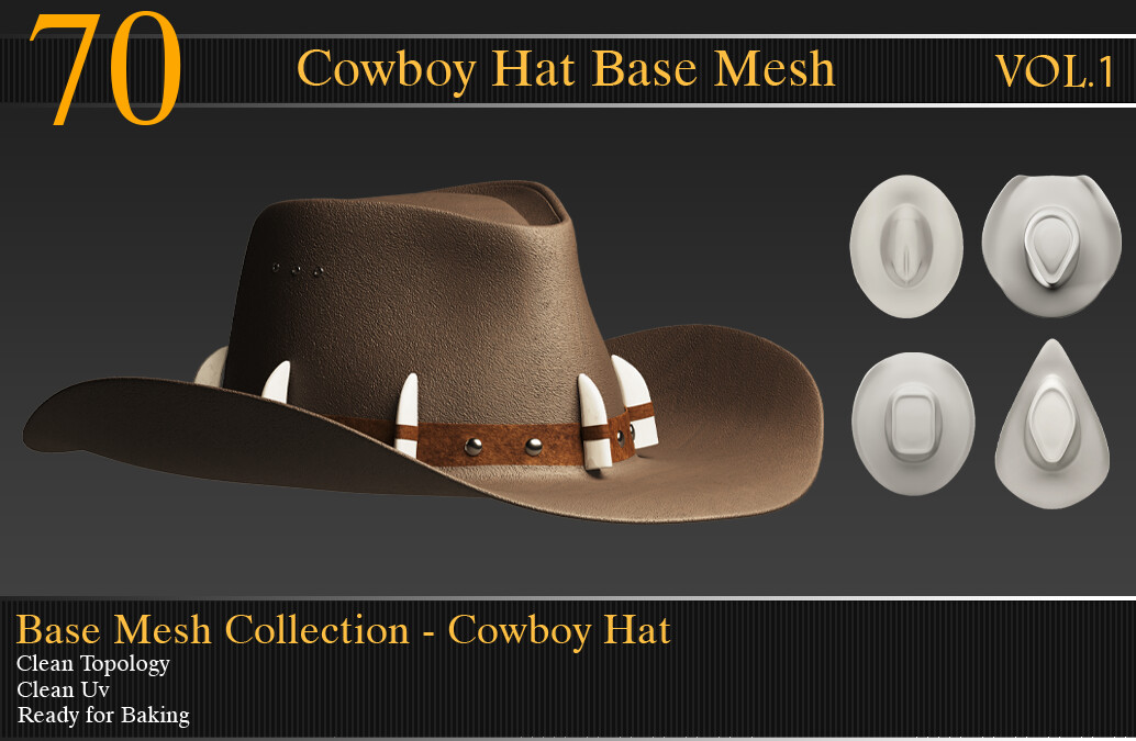 ArtStation - Cowboy Hat Base Mesh vol_01