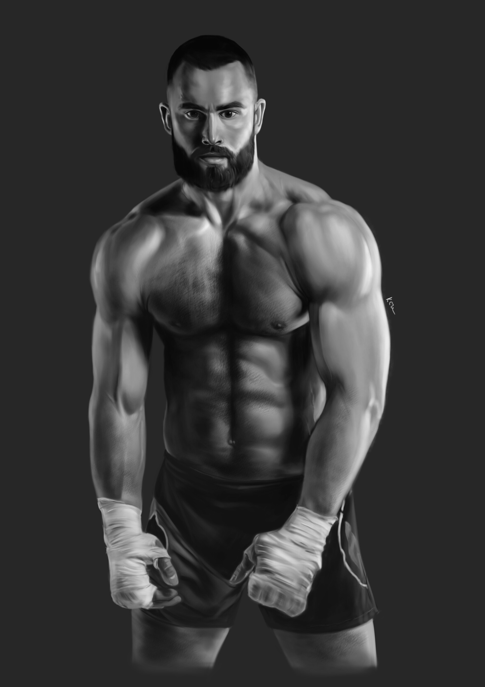 ArtStation - Fighter in black and white