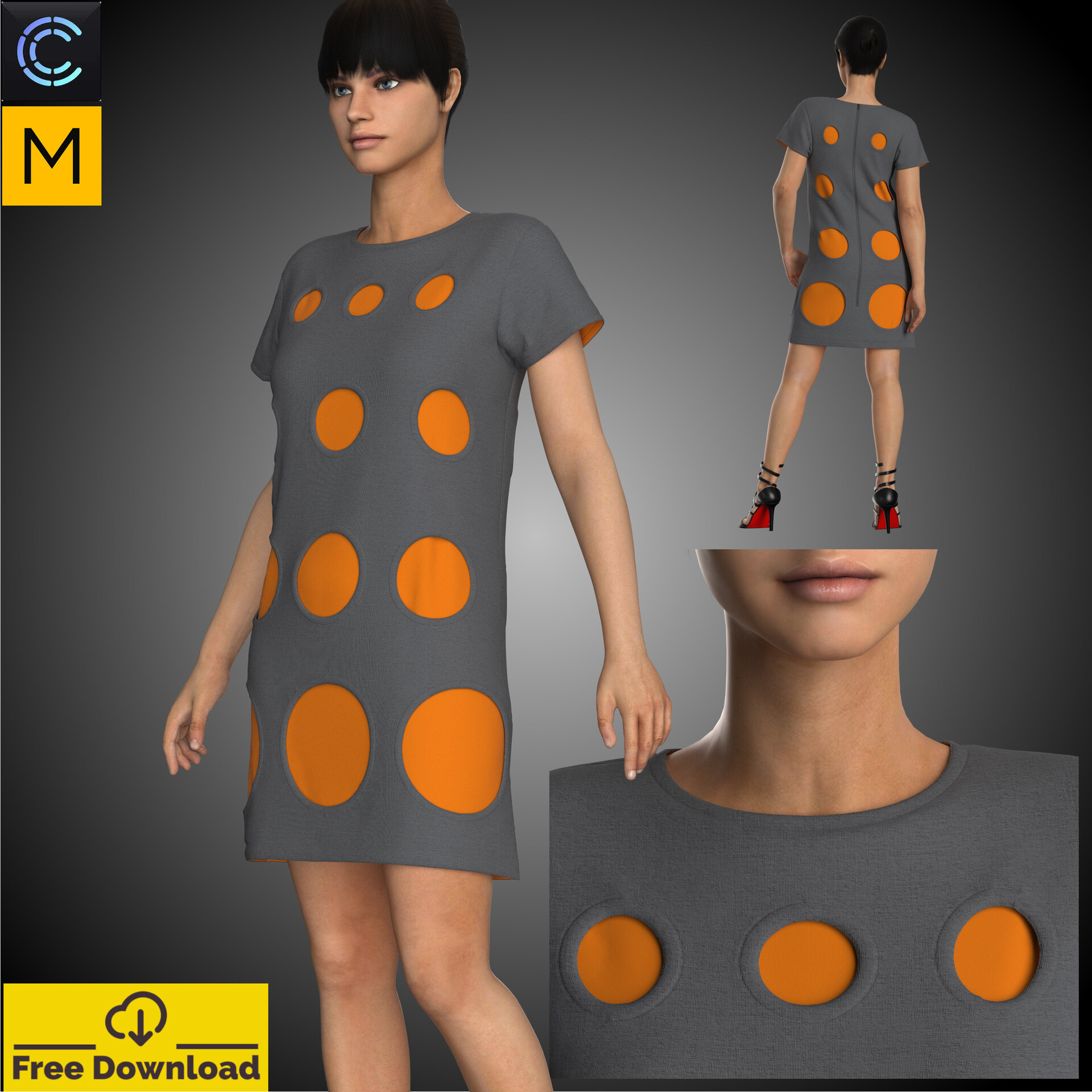 ArtStation - Free Circle cut-out dress for US Size 6