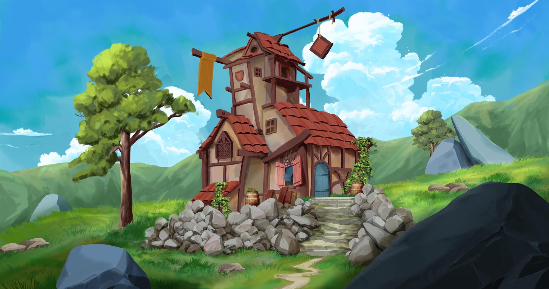 ArtStation - medieval house bg