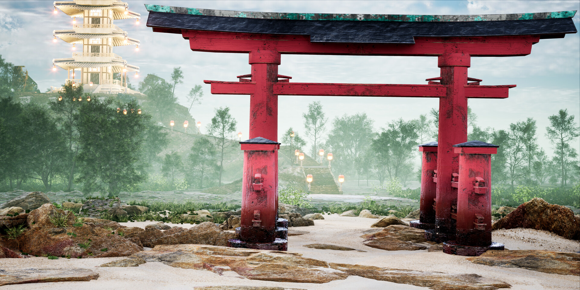 ArtStation - Japanese inspired island.