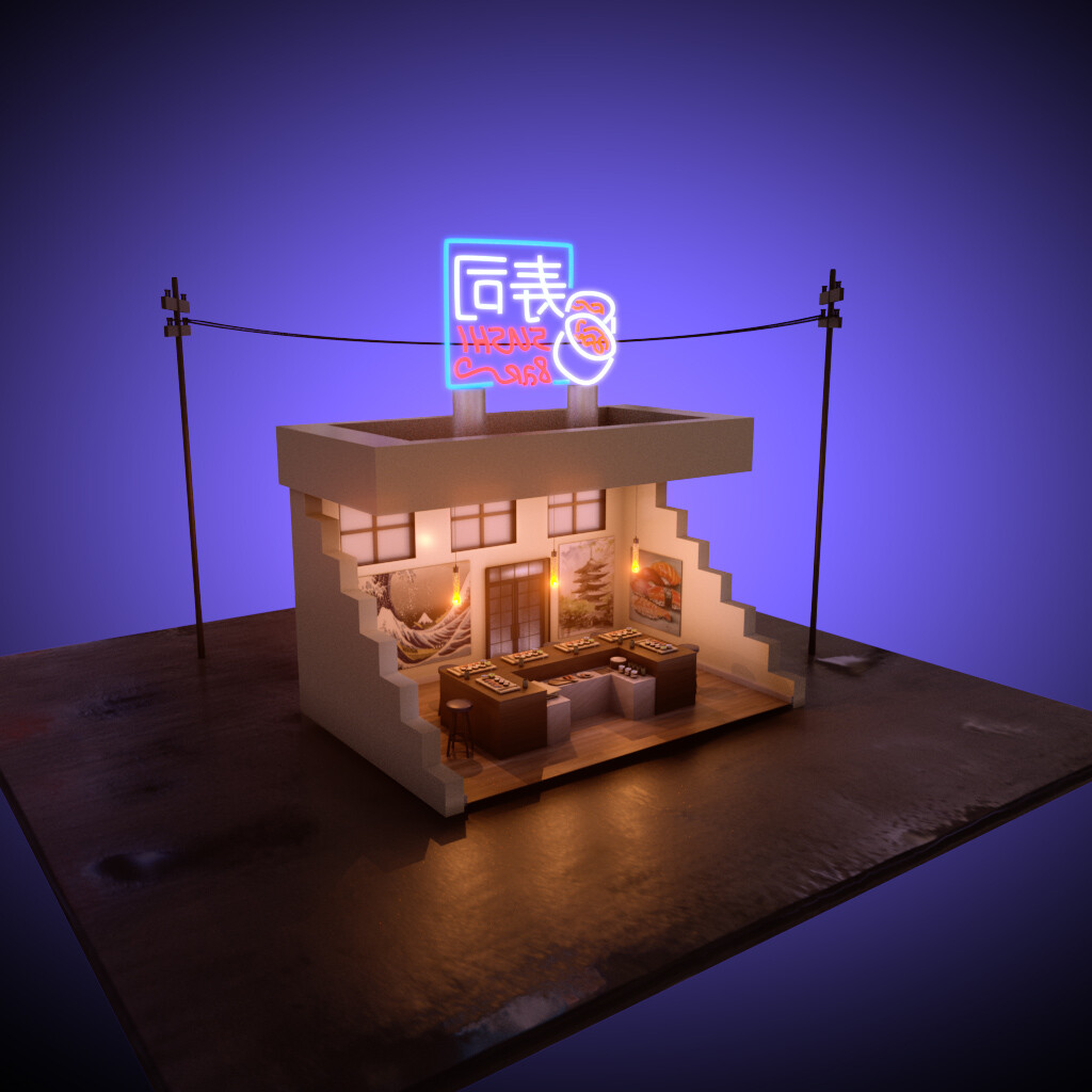 ArtStation - Sushi bar - Diorama