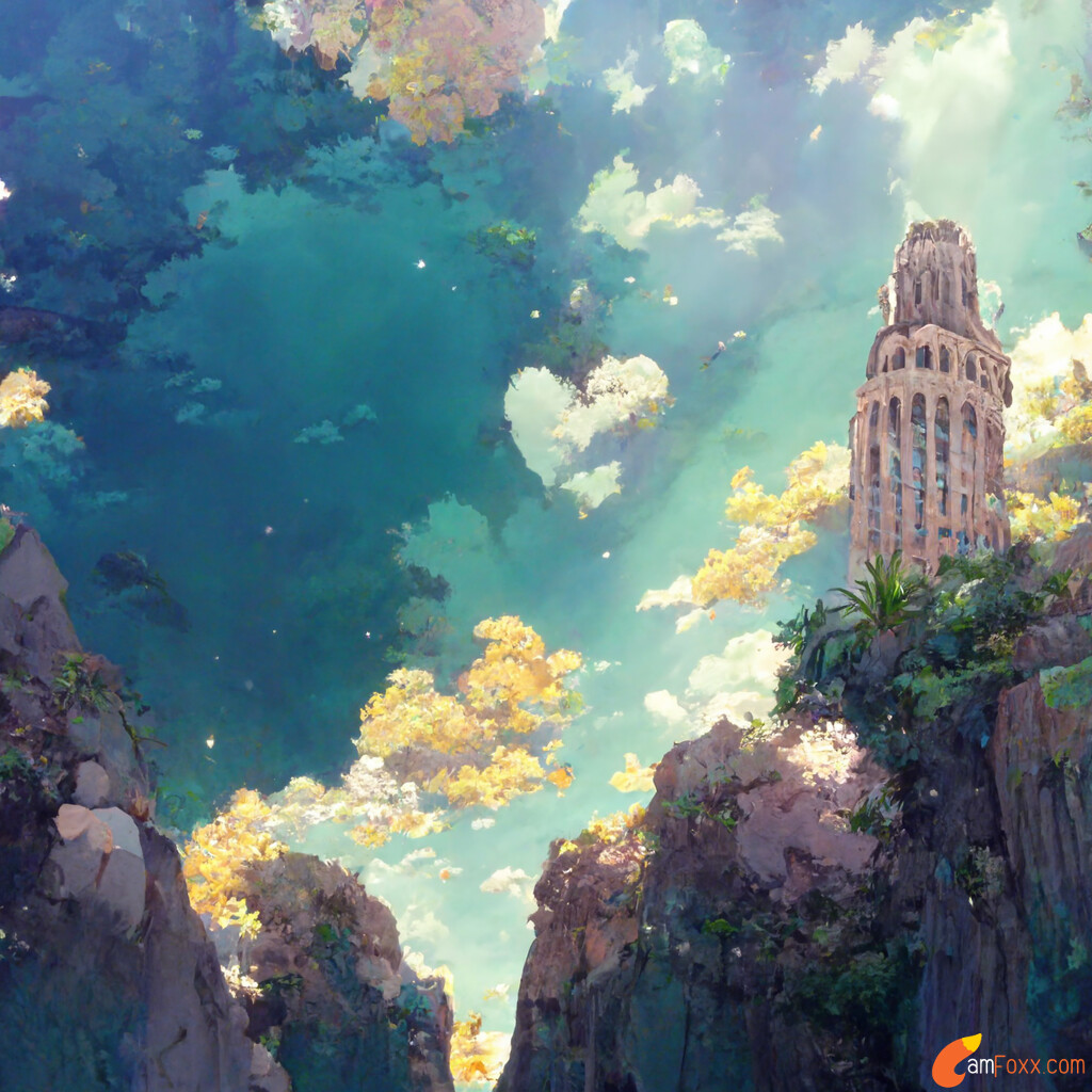 ArtStation - Tower cliffside with heart cloud
