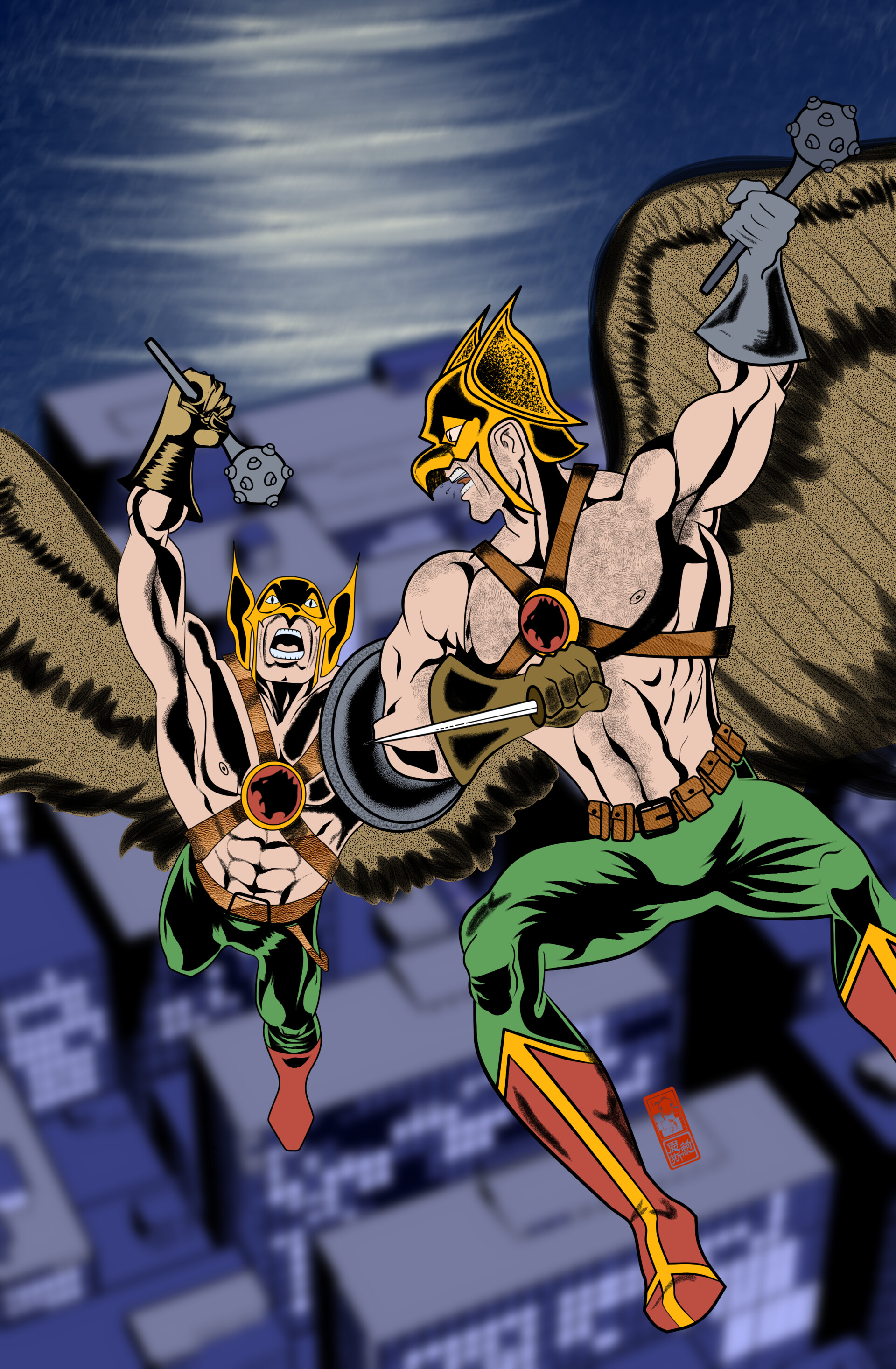ArtStation - Hawkman and Golden Hawk Battling in the Skies