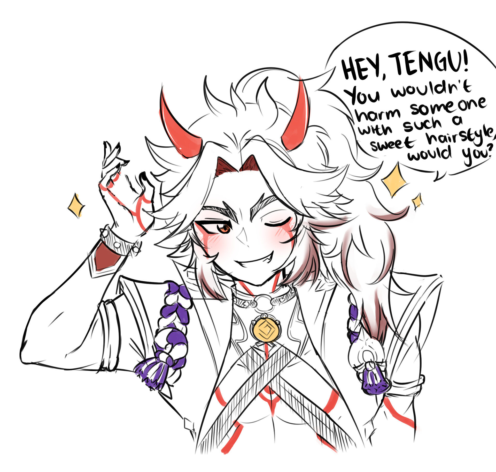 ouch (spicyslushe) - Itto's Cut - Fanart (Sketch)