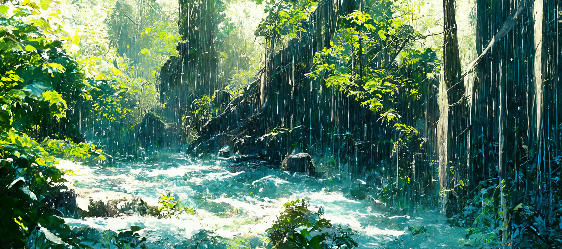 ZC - MidJourney AI Experiment - Raining Forest