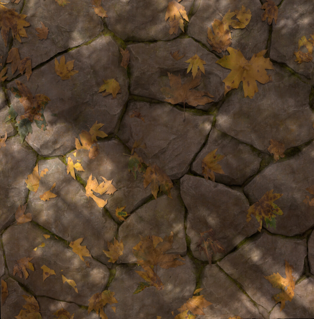 ArtStation - Stone Surface and Maple Leaves