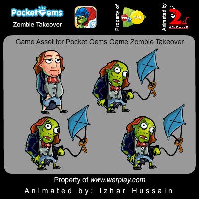 ArtStation - Game Asset - Animated Zombie Ben Franklin For Pocket Gems ...