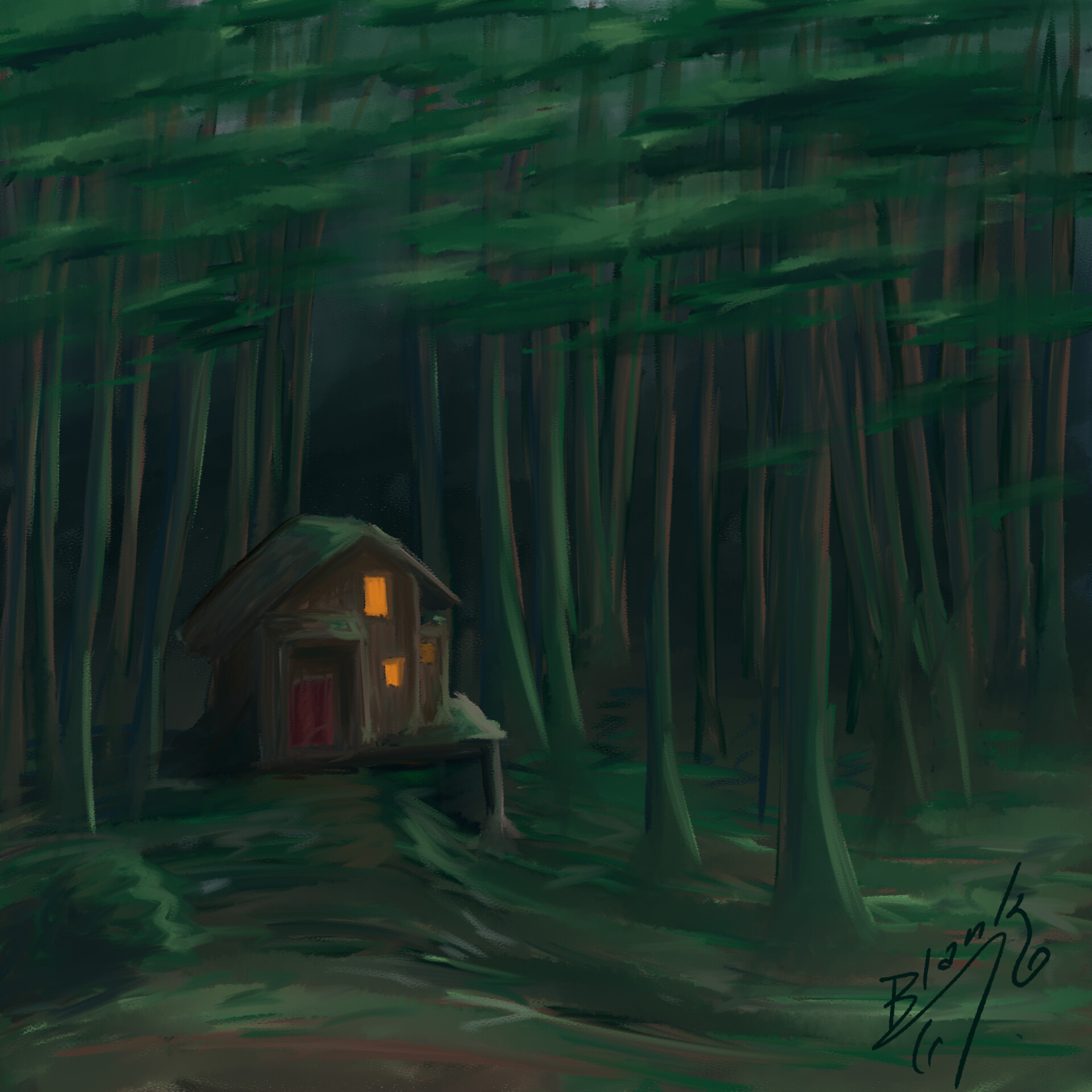 ArtStation - Distant light in woods