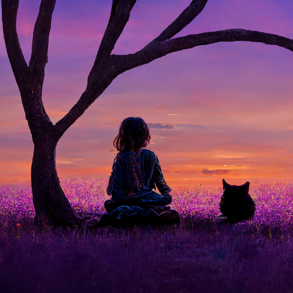 ArtStation - Young girl sitting with her cat
