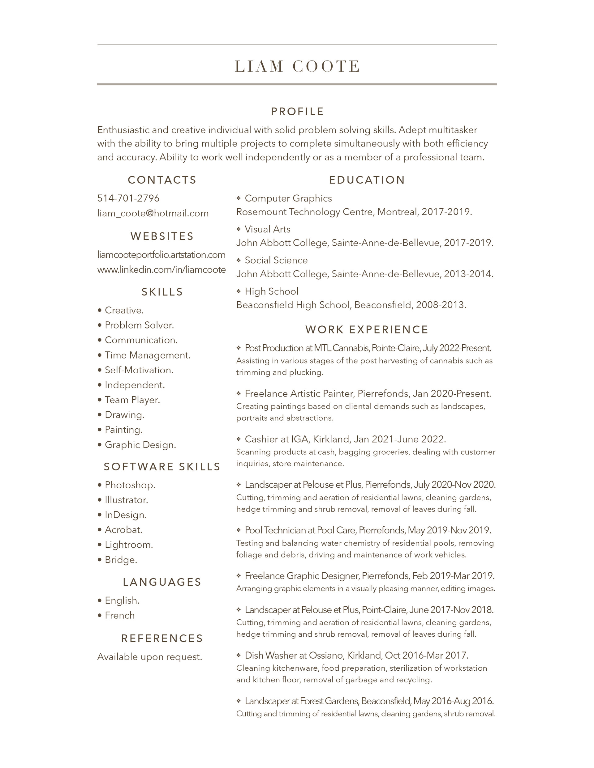 ArtStation - Liam Coote CV