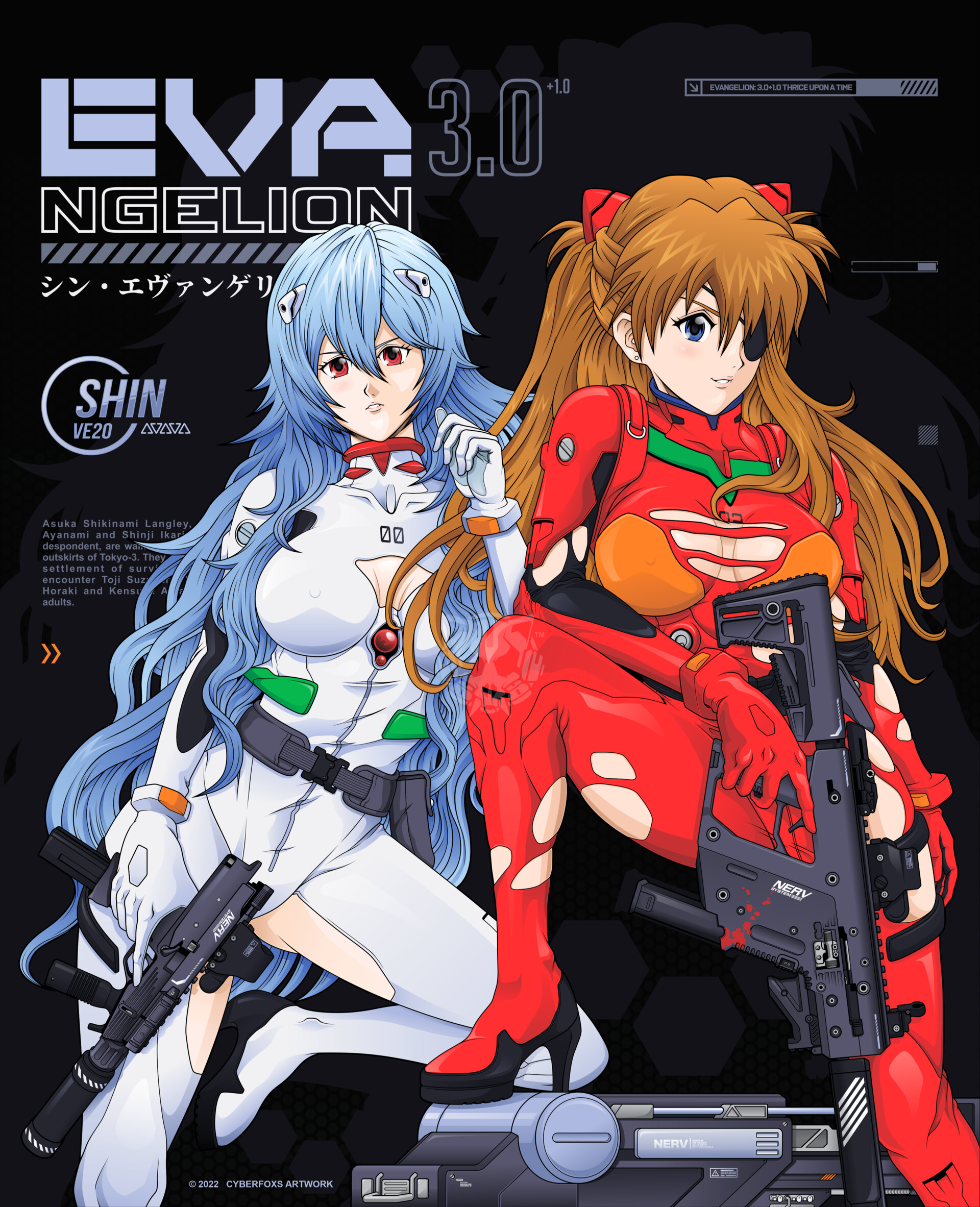 ArtStation - Rei Ayanami (long haired) x Asuka Langley (ripped suit) - EVANGELION fanart
