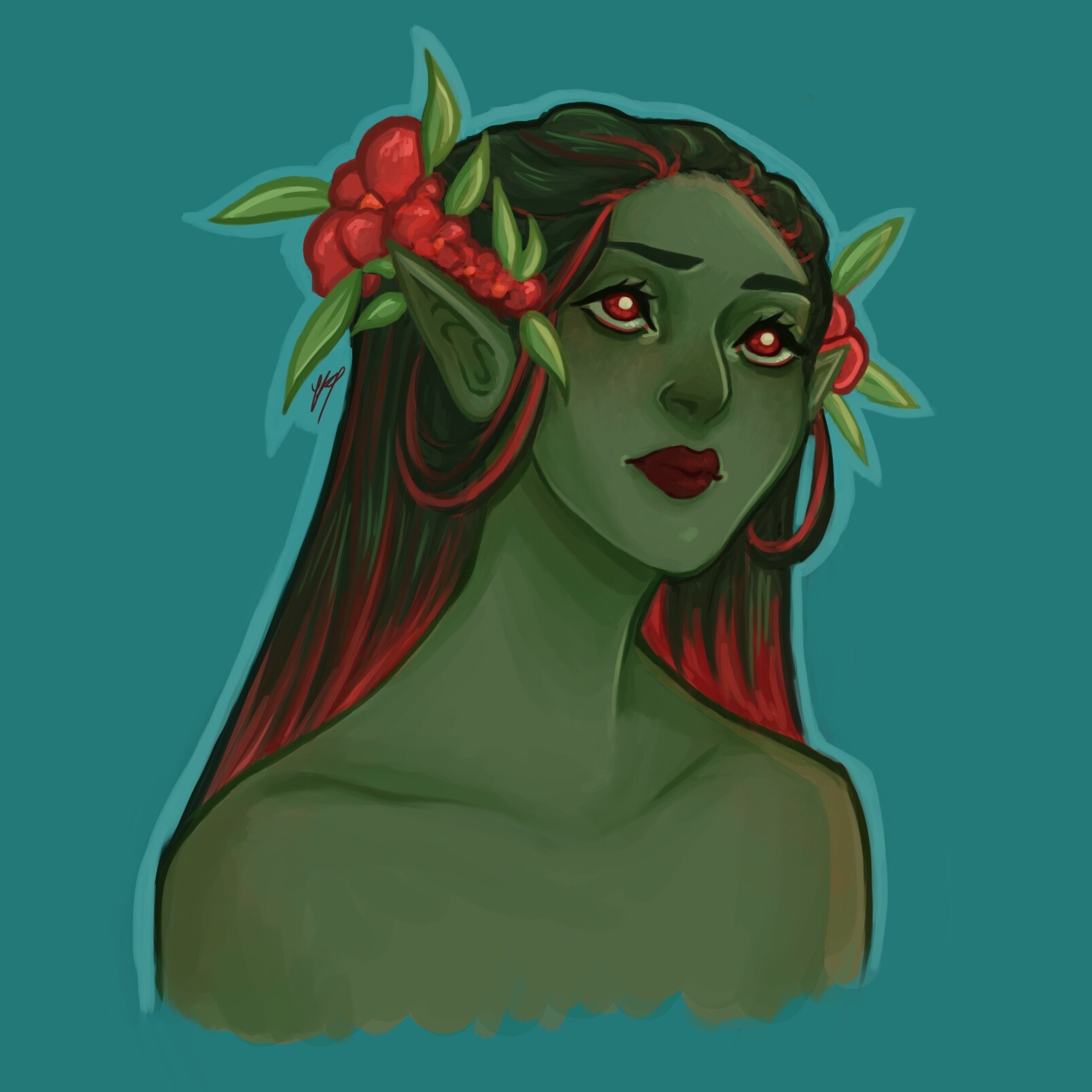 ArtStation - Green Skin,Red Florals