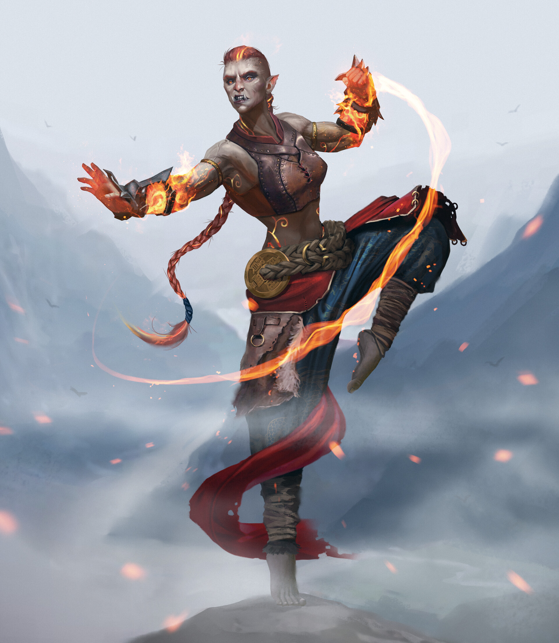 ArtStation - Reza Zir - half-orc/fire genasi monk barbarian