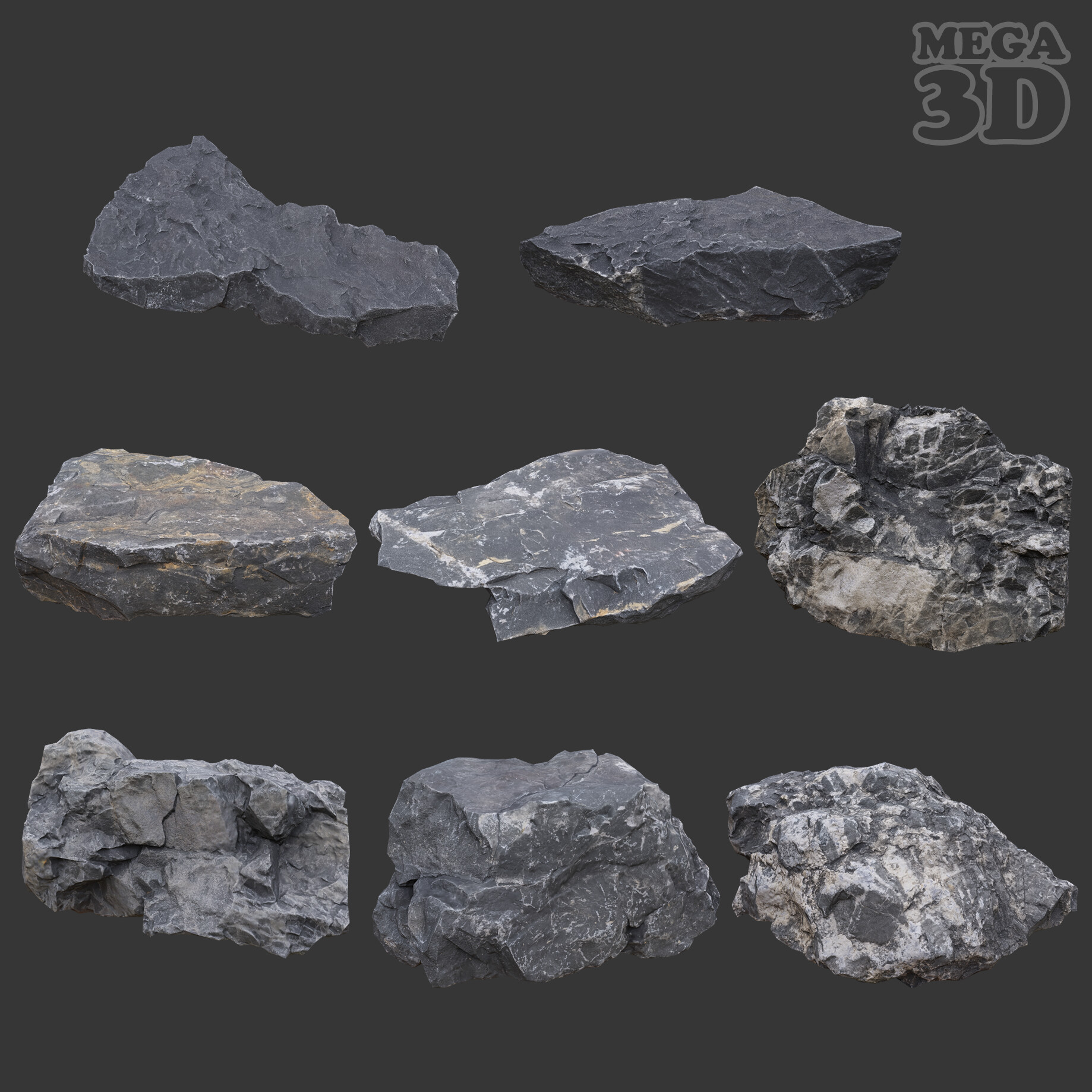 ArtStation - Gray Sharp Rock 220803 Photogrammetry - Ultra HD 16K Textures