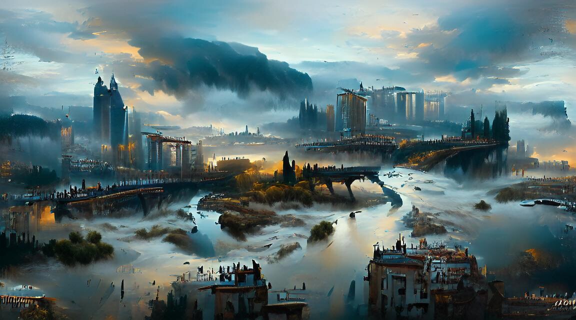 ArtStation - City with a river running