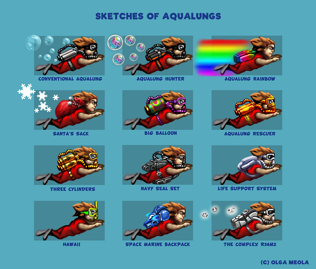 Olga Meola - Concept art of costumes and aqualungs