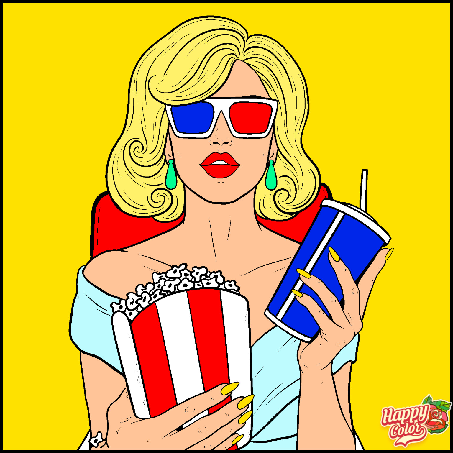 ArtStation - pop Art blonde girl popcorn and drink