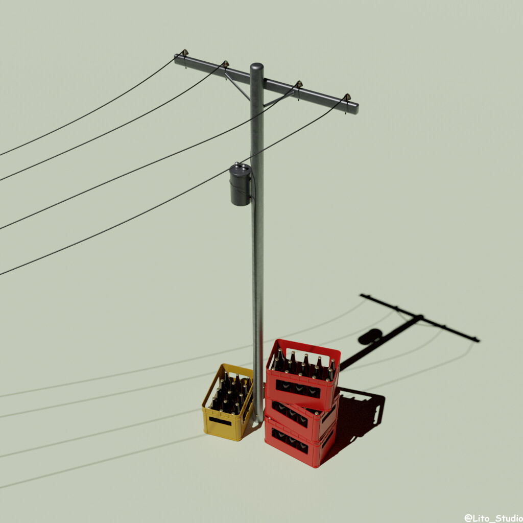 ArtStation - utility pole and drink box from blender