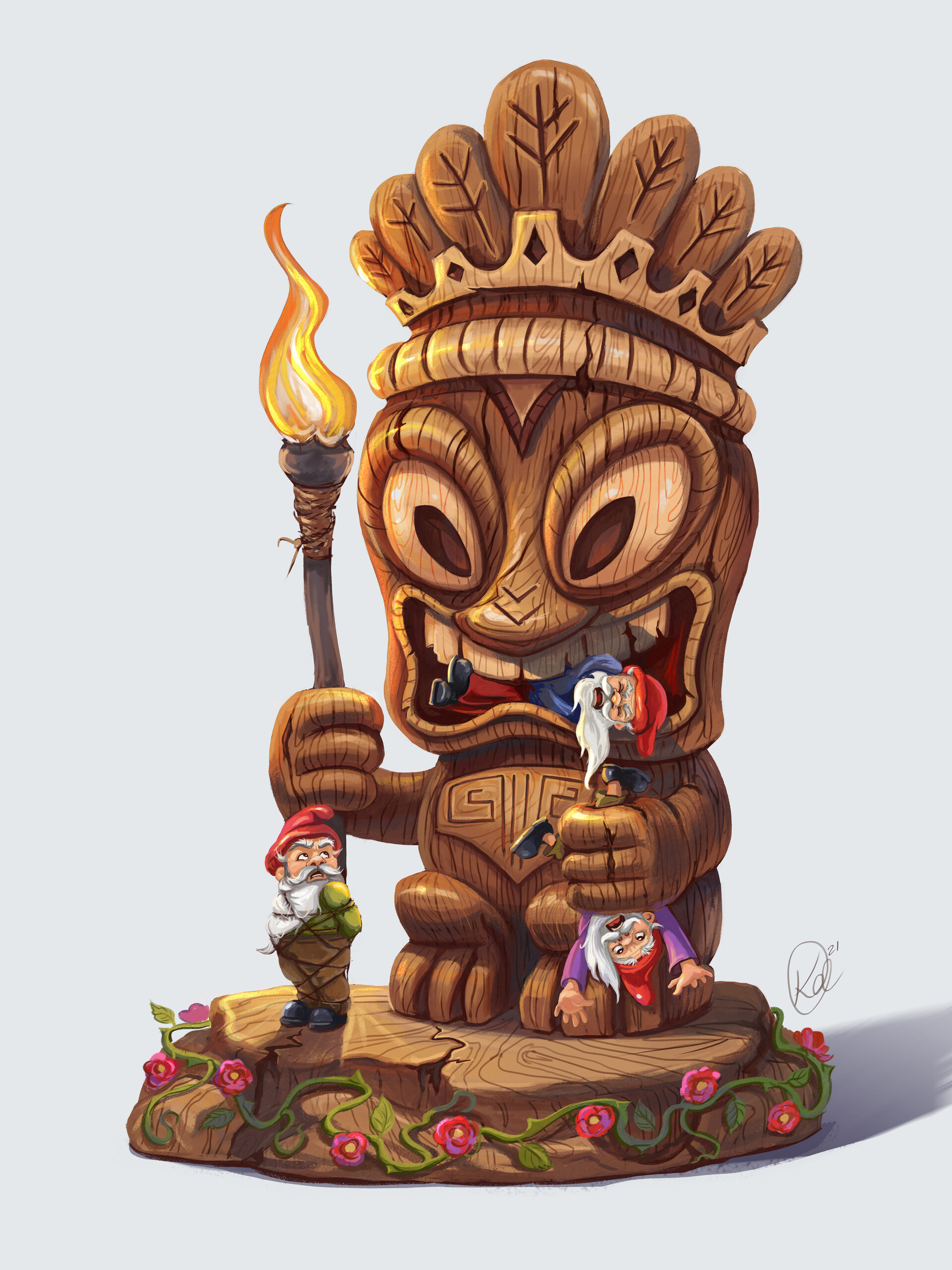 ArtStation - Wooden Tiki eating gnomes V.2