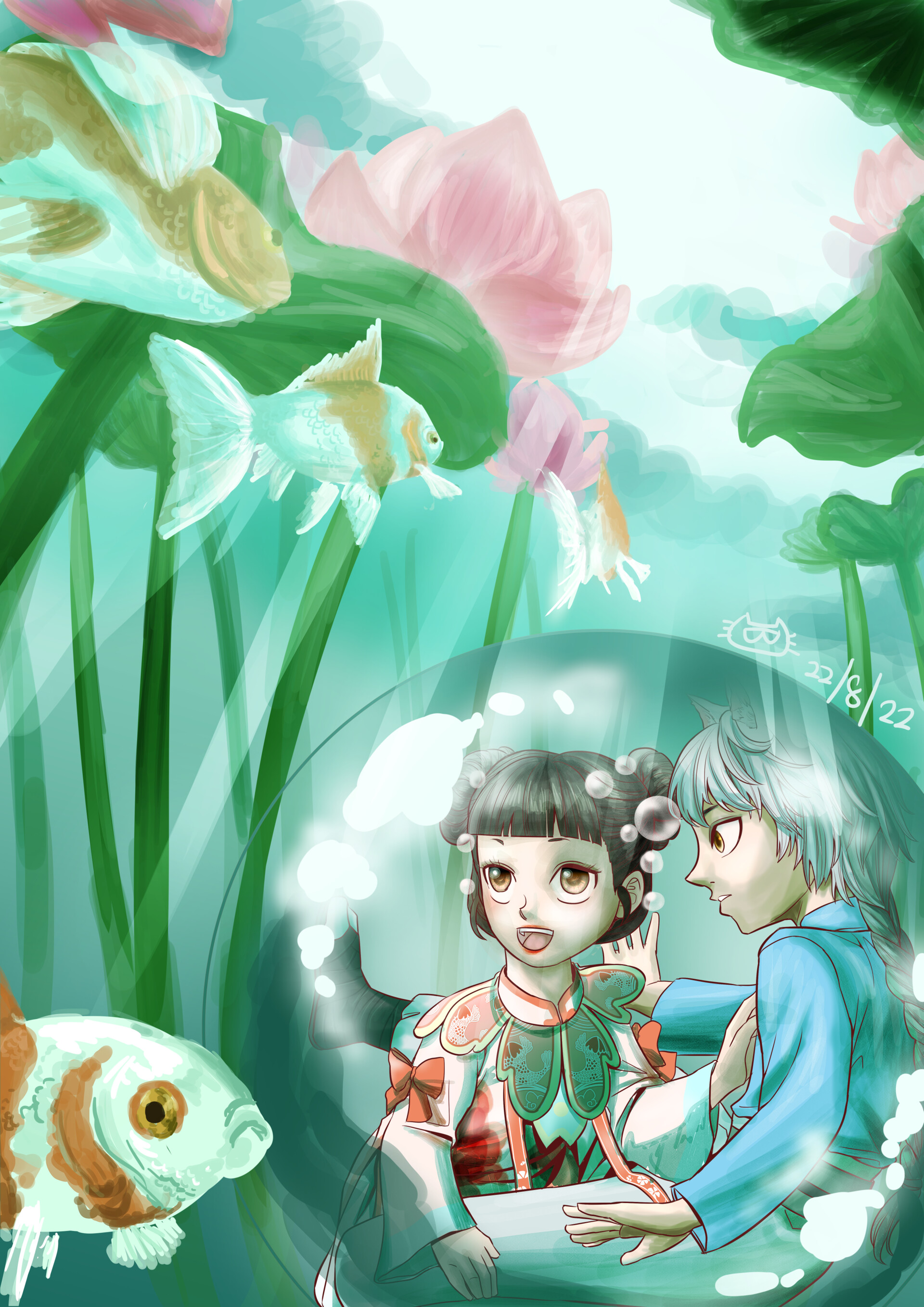 ArtStation - The Koi Fish in love with the Cat Fairy（小鲤与琥珀）