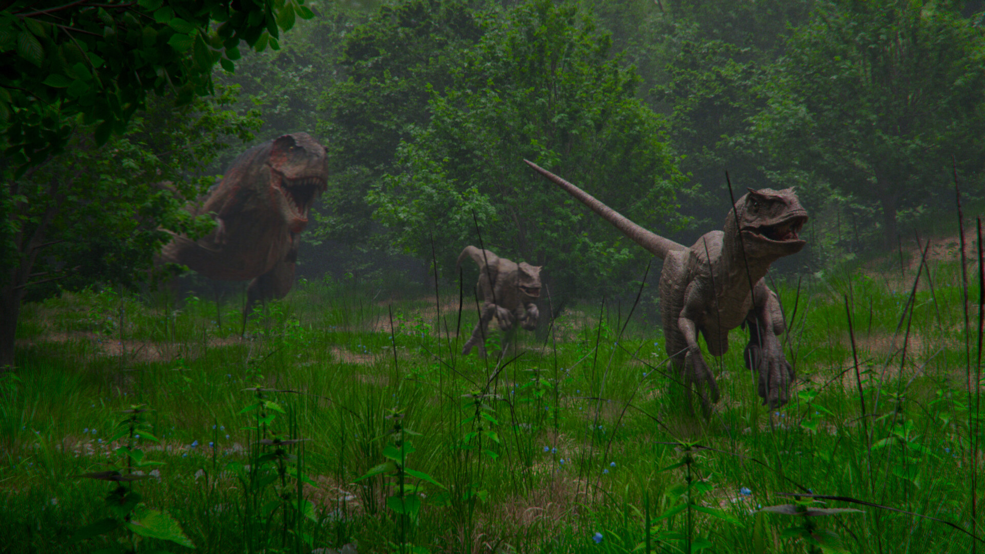 Korcan Eyigün - T-Rex chases after Raptors 3D Render