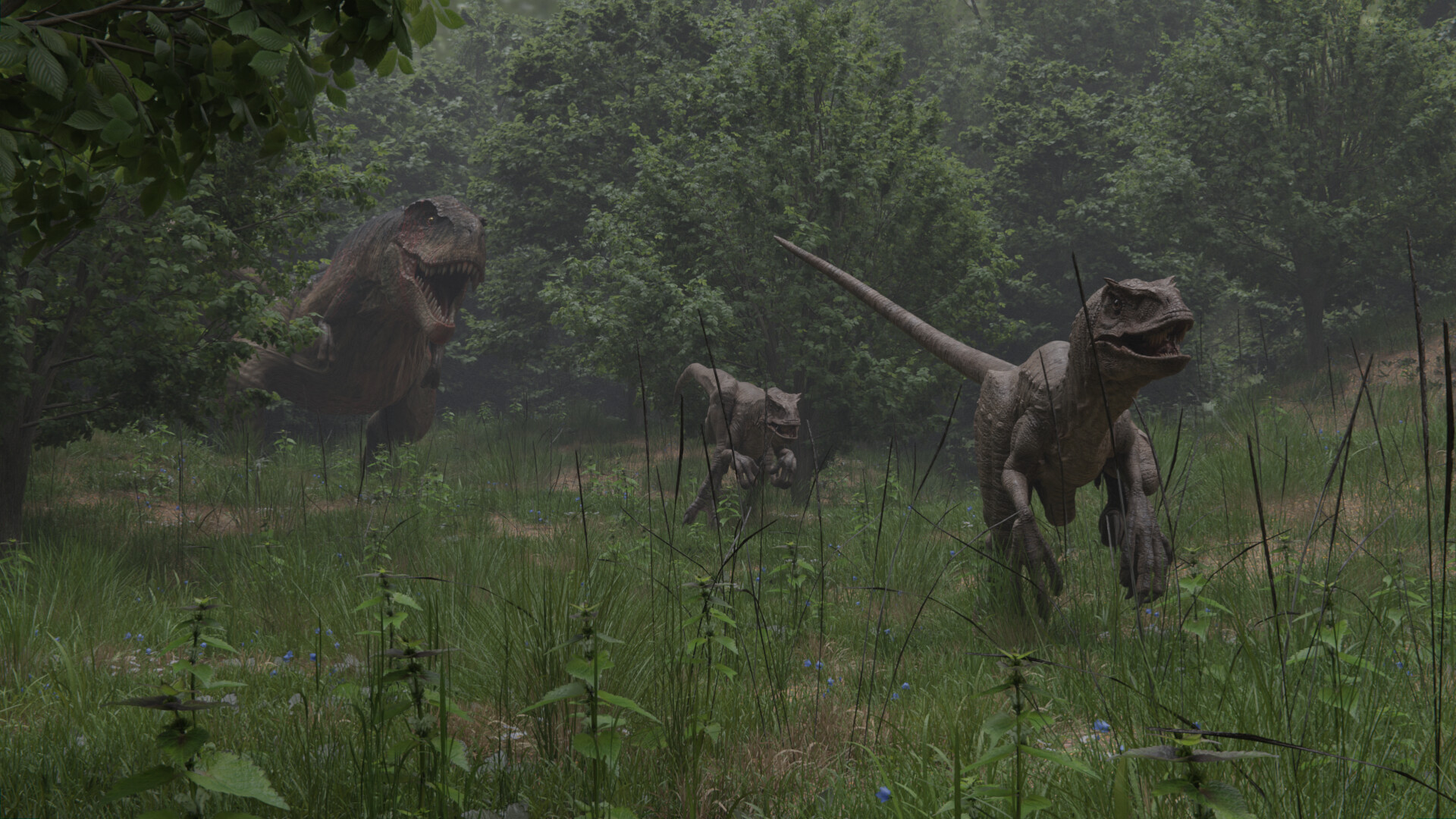 Korcan Eyigün - T-Rex chases after Raptors 3D Render