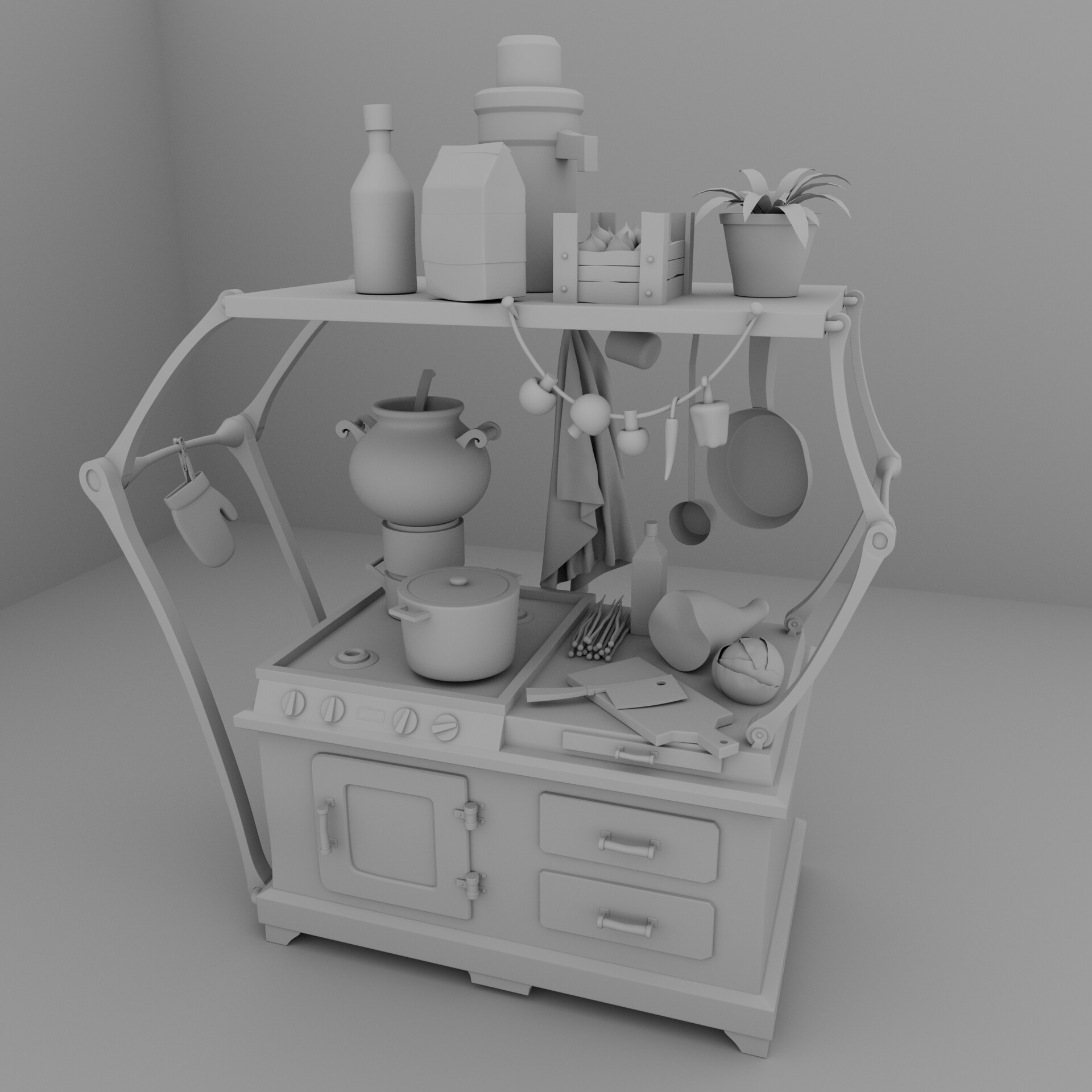 ArtStation - Street style kichen food Stall 3D Modeling