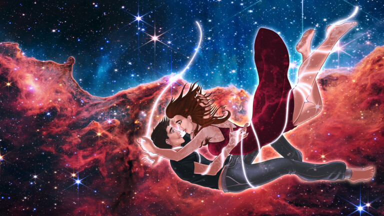 Emily - Wallpaper Illustration w. James Webb Carina Nebula Photo