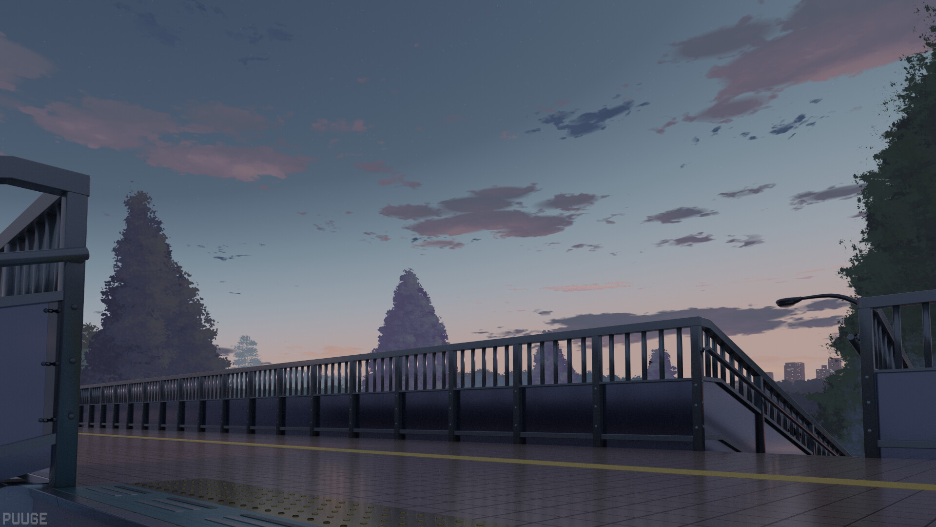 ArtStation - Shinanomachi Footbridge from 君の名は (Your Name)